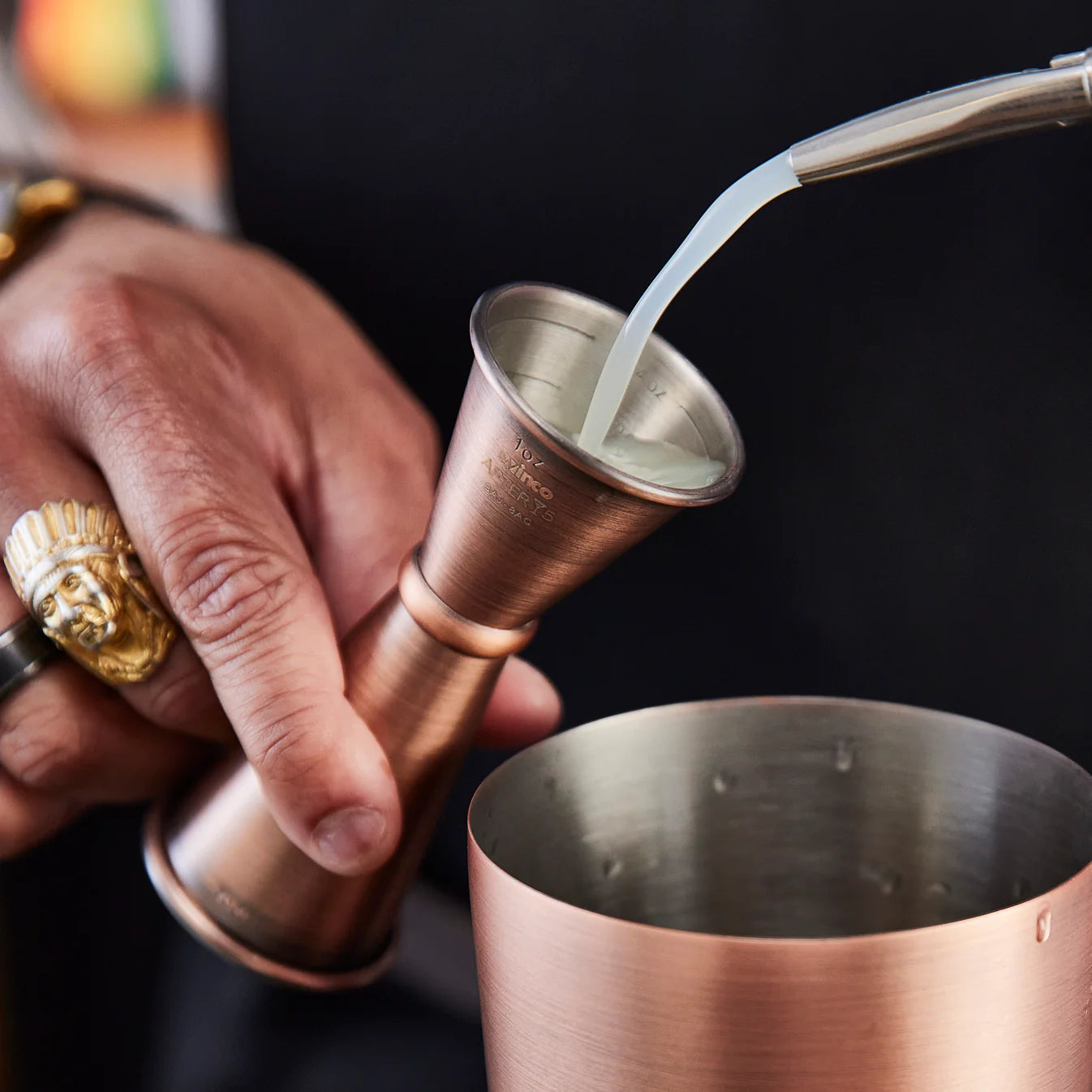 Winco After5 Japanese-Style Jigger – 1 × 2 oz, Antique Copper, 18/8 St ...